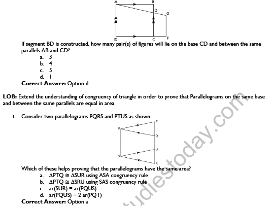 CBSE Class 9 Mathematics Areas Of Parallelogram And Triangles Worksheet Set A
